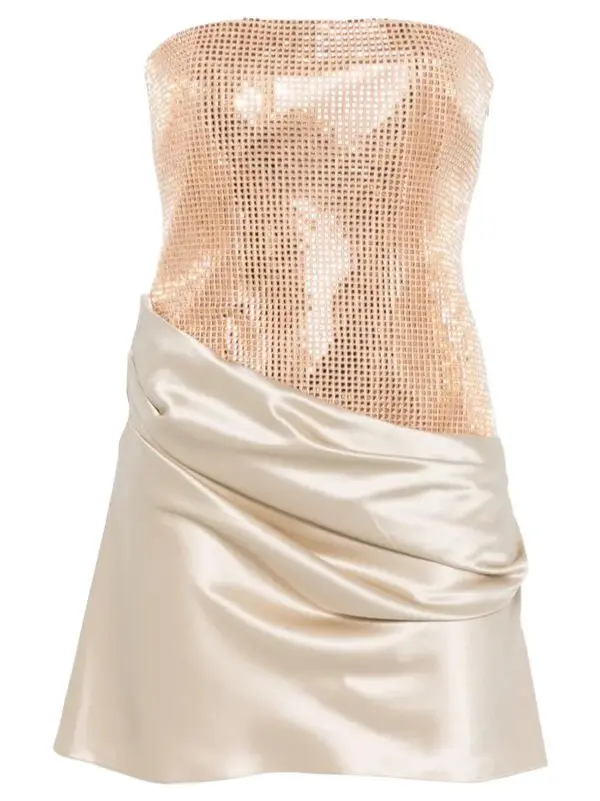 Retrofete Marieta Draped Strapless Mini Dress - Latte Beige