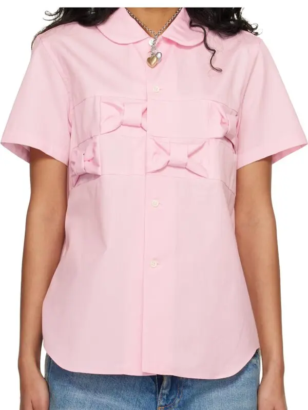 Comme Des Garçons Short Sleeve Shirt With Bow Detail - Pink
