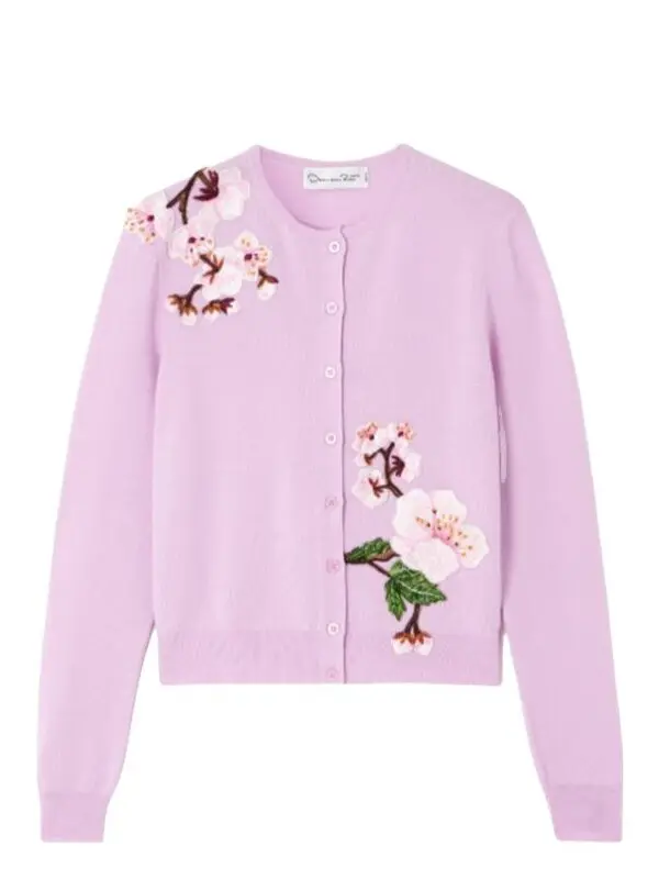 Oscar De La Renta Appliquéd Wool Cardigan - Pink