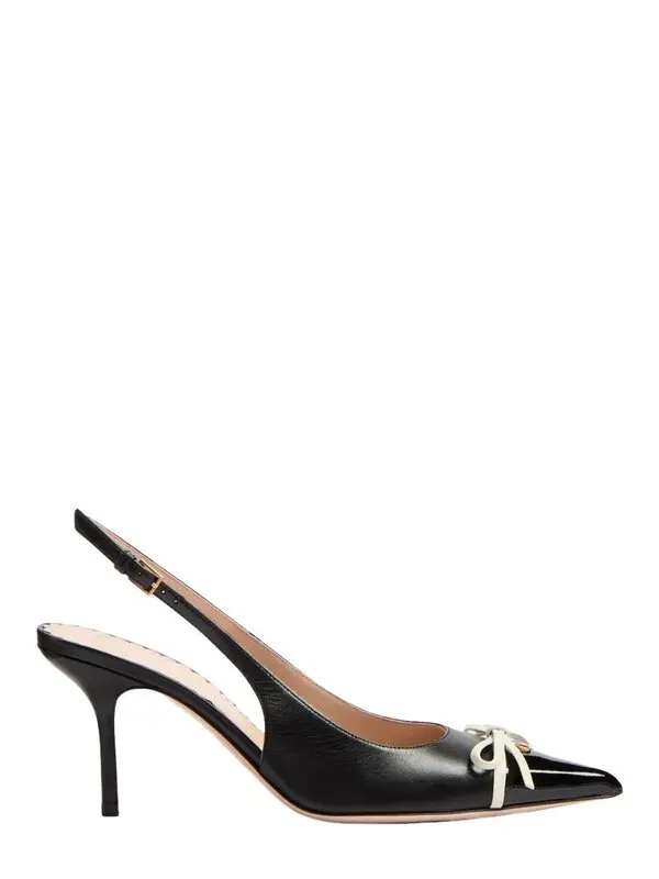 Valentino Garavani Bow Detailed Pointed Toe Slingback Pumps - Black/ivory