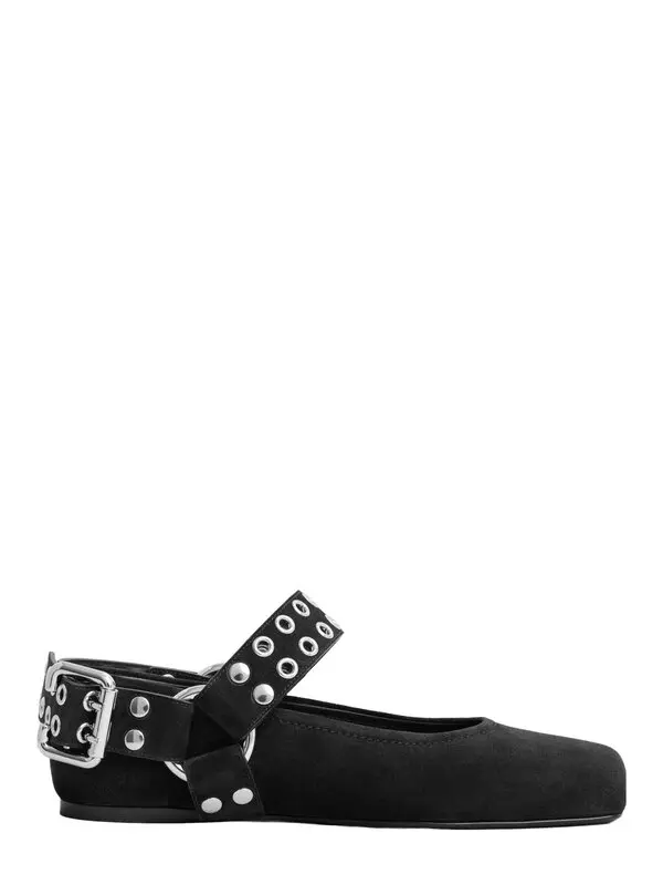 Alaïa Buckled Biker Ballet Flats - Black