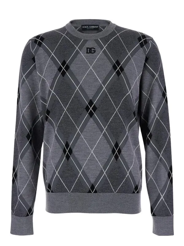 Dolce & Gabbana Argyle Intarsia Knit Jumper - Grey