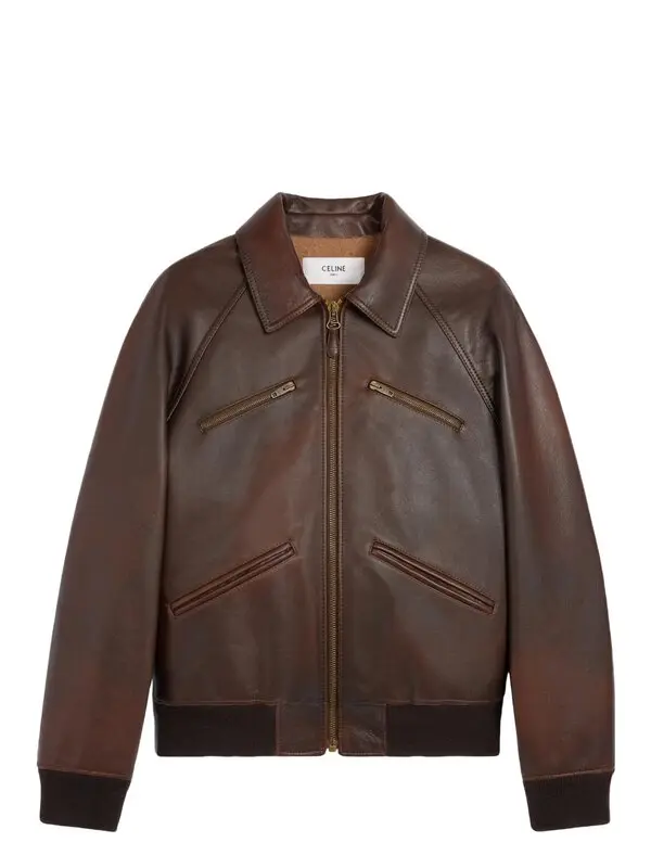 Celine Calfskin Bomber Jacket - Dark Brown Natural Color