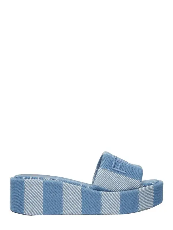 Fendi Sunshine Denim-effect Jacquard Platform Slides - Light Blue