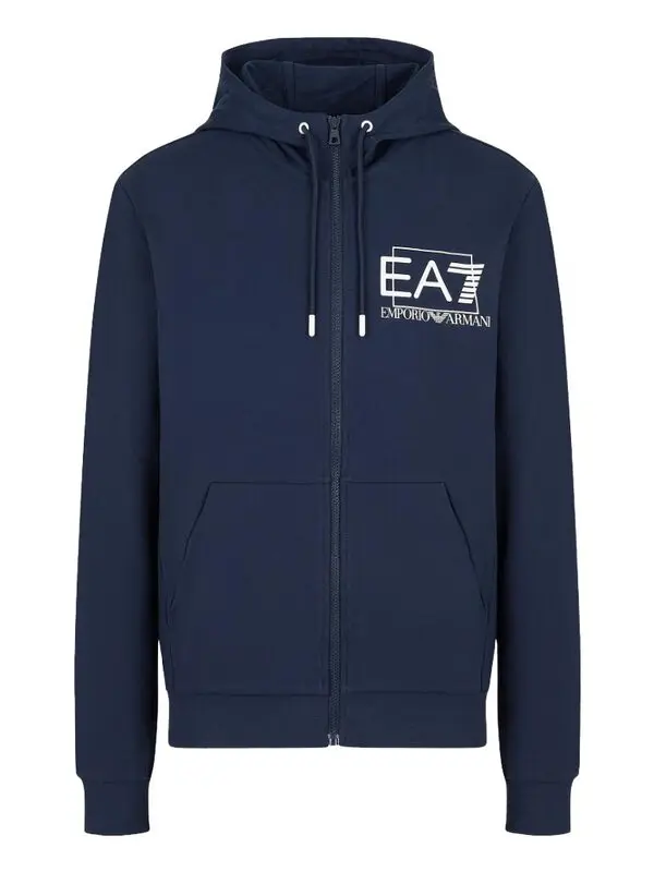 EA7 Logo Zip-up Hooded Jacket - Blue