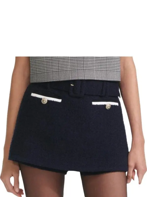 SELF-PORTRAIT Boucle Skort With Removable Belt - Navy Blue