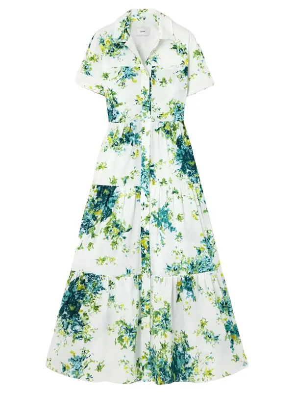 Erdem Layered Floral Print Cotton Poplin Dress - White