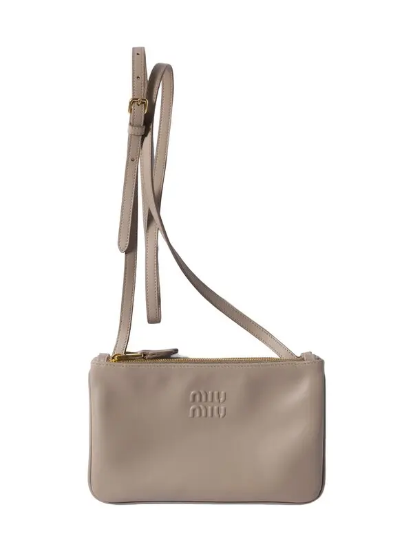 Miu Miu Leather Pouch With Embossed Logo - Pumice Stone