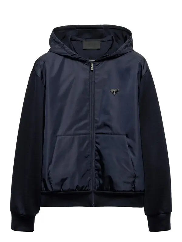 Prada Zip-up Hooded Jacket With Enameled Triangle Logo - Blue