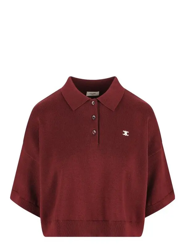 Celine Cropped Wool Polo Shirt - Wine Red