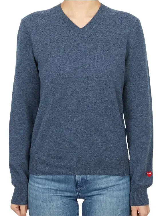 Comme Des Garçons V-neck Long Sleeve Sweater - Blue