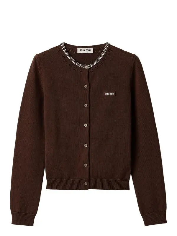 Miu Miu Cotton Cardigan - Cocoa Brown/white
