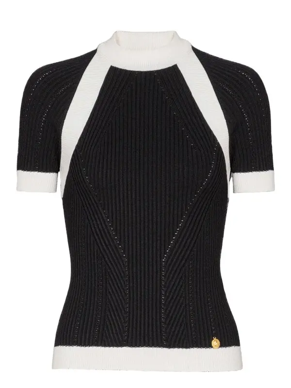 Balmain Short-sleeved Ribbed Knit Top - No