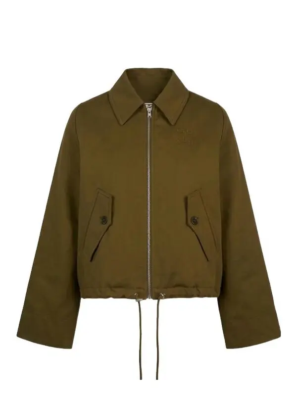 Closed Zip-up Jacket With Drawstring Hem - Brown