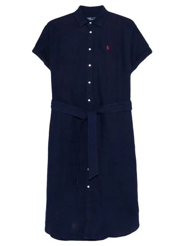 Polo Ralph Lauren Logo Embroidered Oxford Midi Shirt Dress - Navy