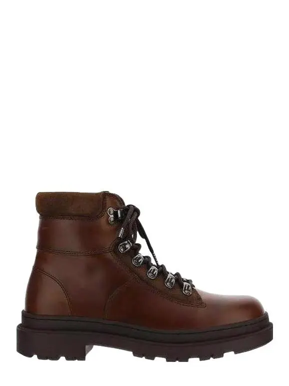 Brunello Cucinelli Round Toe Lace-up Boots - Brown
