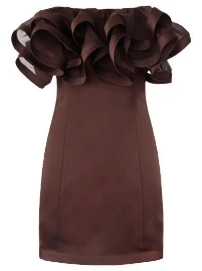 Elisabetta Franchi Strapless Ruffled Mini Dress - Cocoa