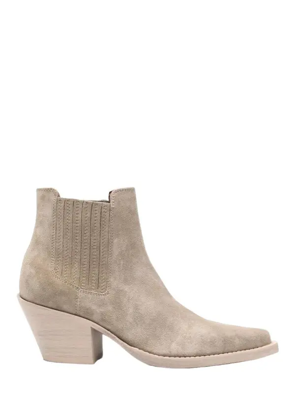 Paris Texas Pointed Toe Block Heel Boots - Nude