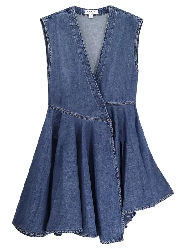 Alaïa Sleeveless V-neck Denim Dress - Blue
