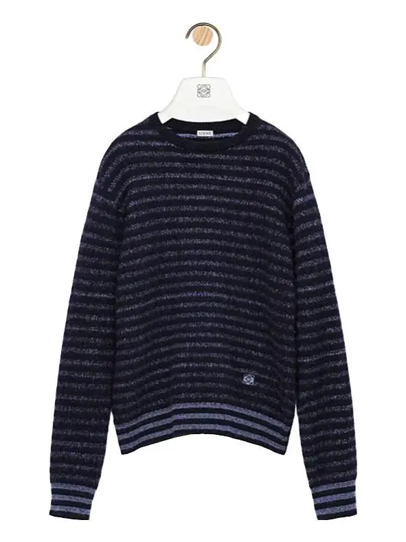 Loewe Blurred Effect Striped Wool Jumper - Deep Navy Blue