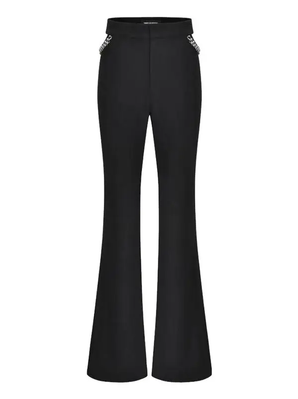 THREE QUARTERS Chain Detail Flare Pants - Black