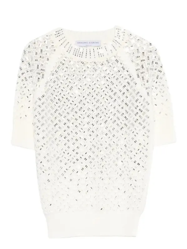 Ermanno Scervino Short Sleeved Jumper With Crystal Embellishments - White