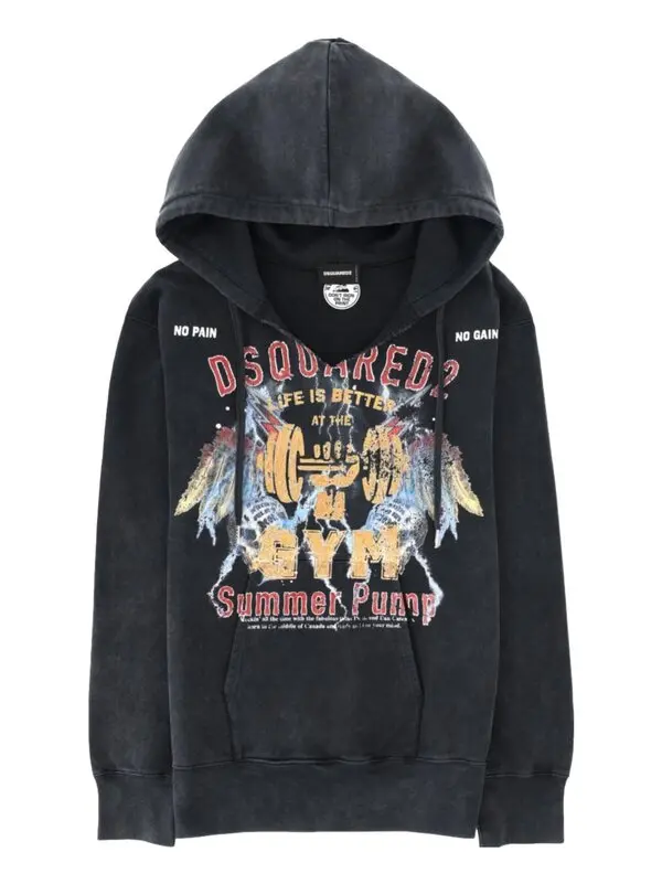 Dsquared2 Graphic Print Drawstring Hoodie - Black