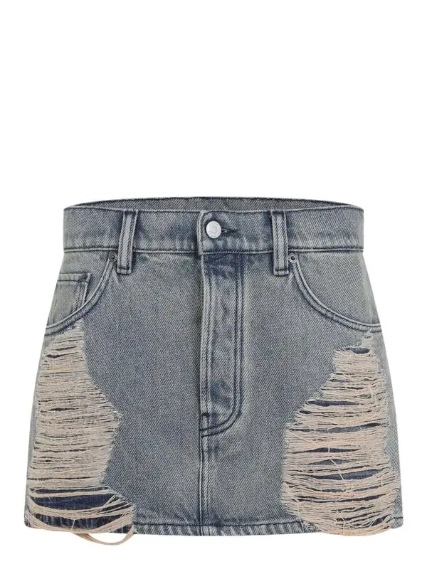 Acne Studios Belt Loop Denim Skirt With Distressed Details - Gray