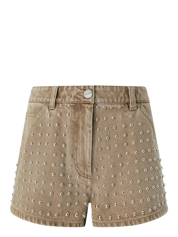 Pinko Studded High-waist Denim Shorts - Nude