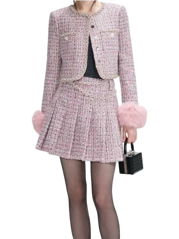 SELF-PORTRAIT Crystal-embellished Tweed Jacket - Pink