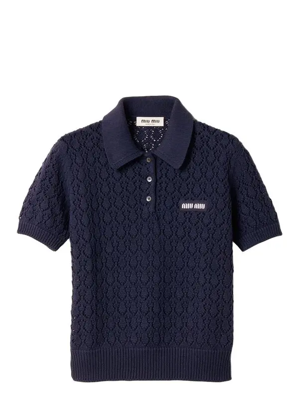 Miu Miu Open-work Knit Polo Shirt - Navy