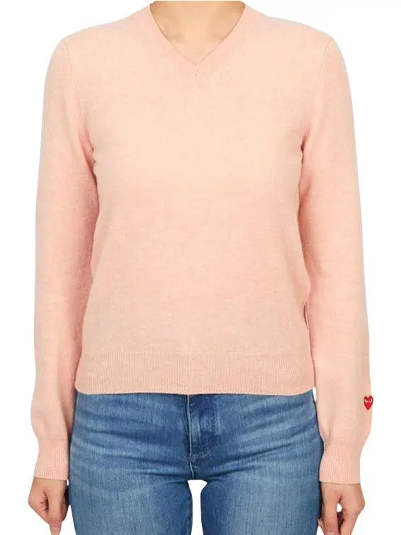 Comme Des Garçons V-neck Sweater With Embroidered Cuffs - Pink