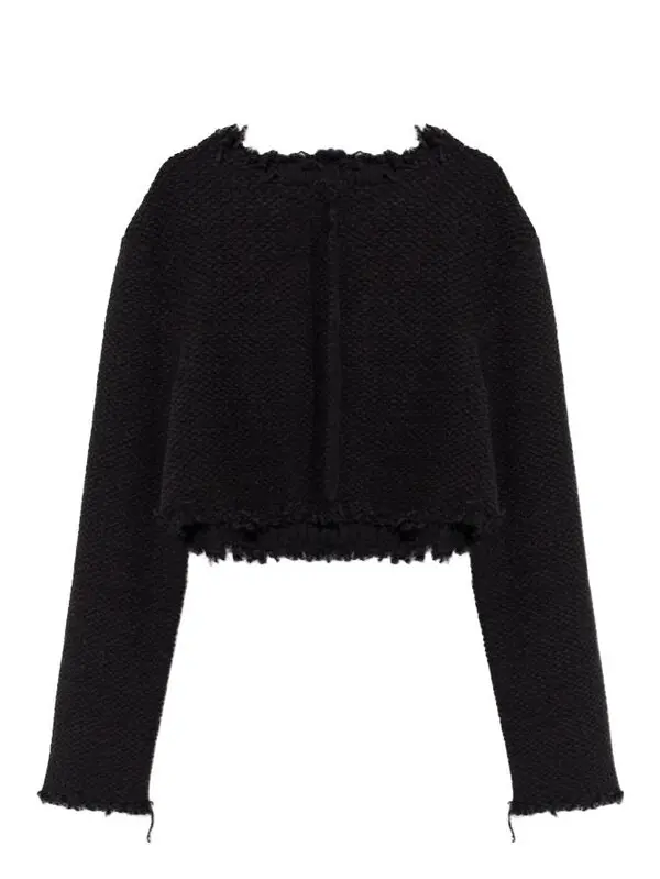 JIL SANDER Cropped Cardigan With Frayed Edges - Black