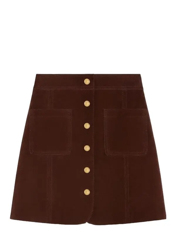 Celine Short Skirt In Calfskin With Arc De Triomphe Buttons - Cacao