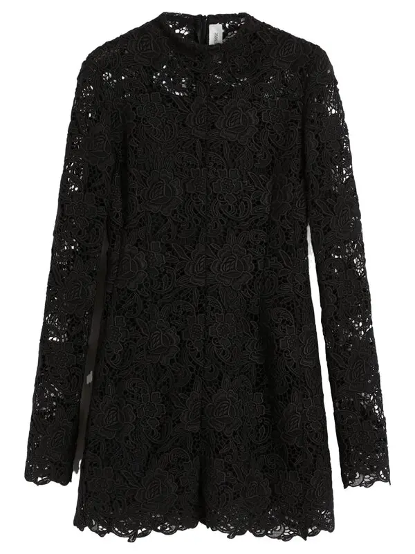 Sportmax Long-sleeve Lace Dress - Black