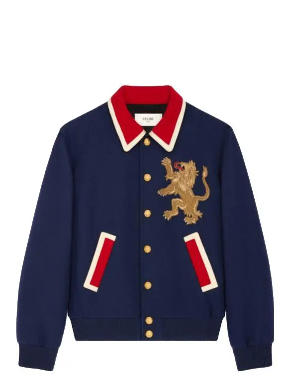Celine Lion Teddy Jacket In Wool Flannel - Royal Blue