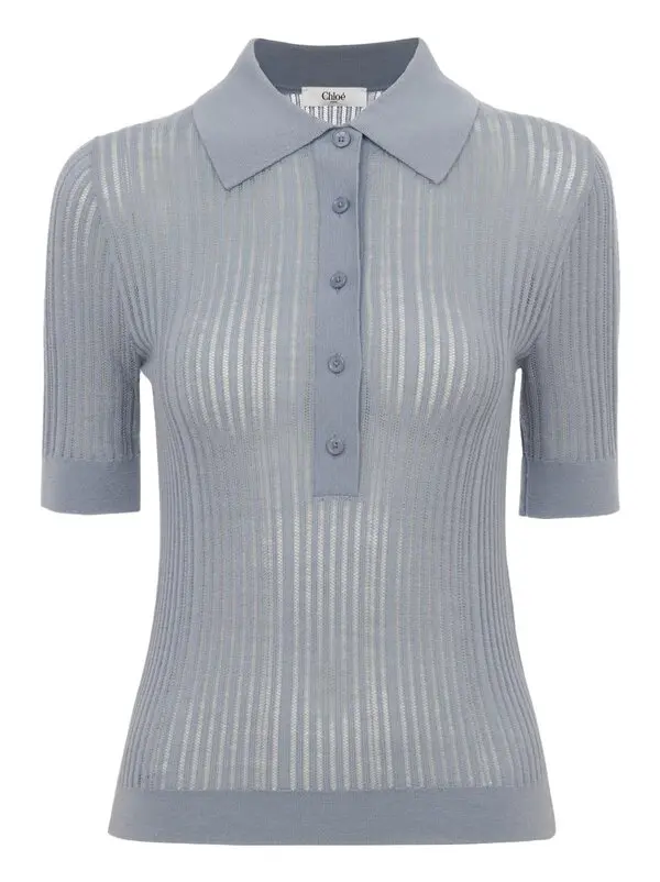 Chloé Fitted Knit Polo Shirt - Ice-blue