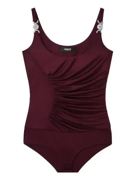 Versace Draped Sleeveless Bodysuit With Medusa '95 Hardware - Burgundy