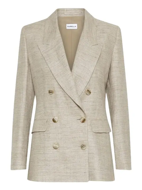 Marella Double-breasted Linen Blazer - Melange Grey