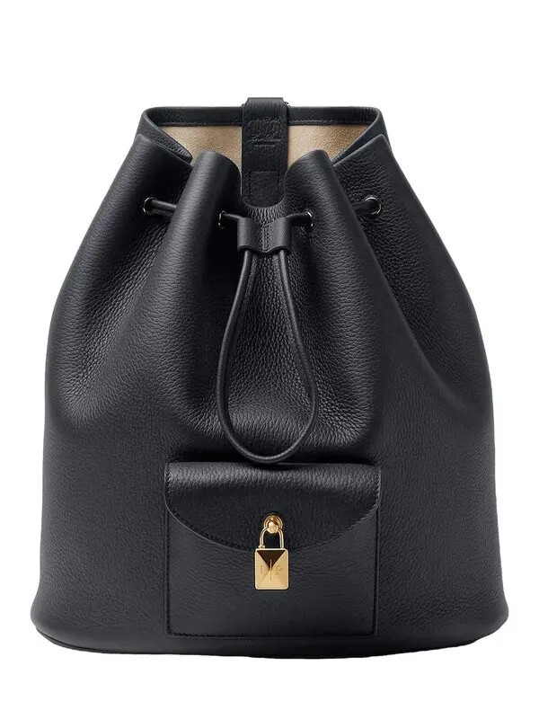 Loro Piana Drawstring Leather Backpack - Navy Blue/sun Gold