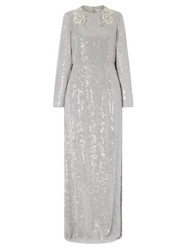Erdem Crystal Embroidered Sequined Maxi Dress - Silver