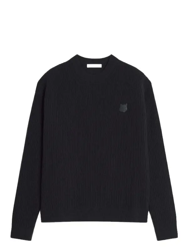 Maison Kitsuné Ribbed Crew Neck Jumper With Fox Head Patch - Black