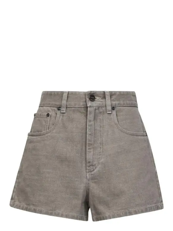 Fendi Logo Detailed Denim Shorts - Gray