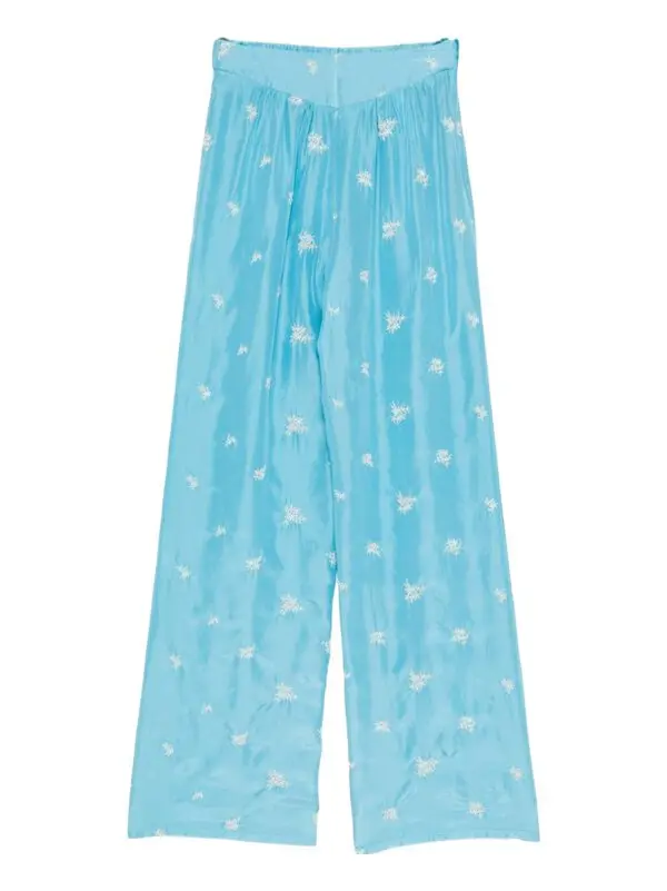 FORTE_FORTE Embroidered Floral Trousers - Sky Blue