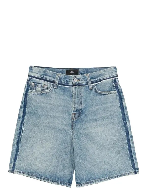 7 For All Mankind Stripe Denim Shorts - Blue