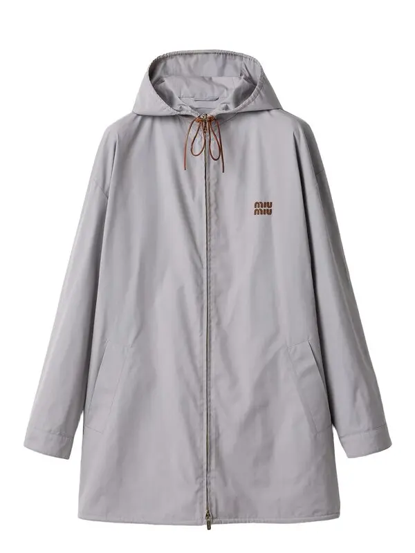 Miu Miu Single-breasted Panama Cotton Caban Jacket With Hood - Granite Gray