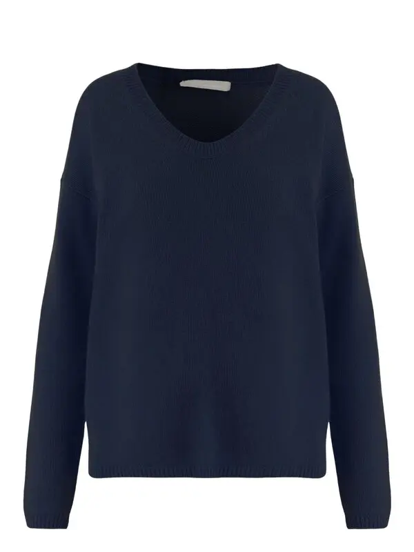 ALLUDE V-neck Ribbed Knit Sweater - Black