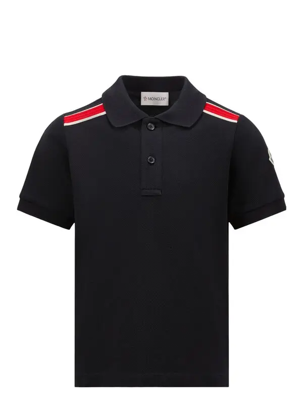 Moncler Cotton Piquet Polo Shirt With Tricolor Trim - Navy Blue