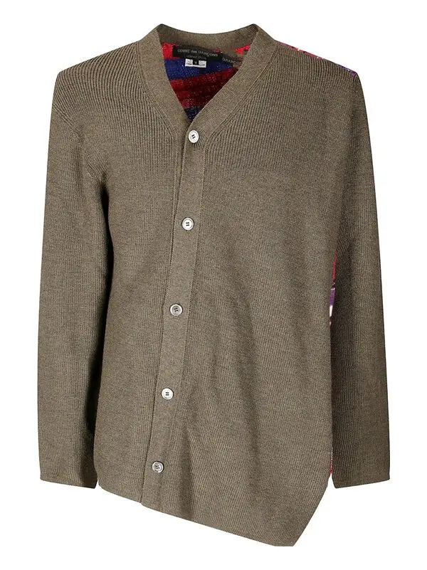 Comme Des Garçons Asymmetrical Plaid Buttoned Jumper - Green
