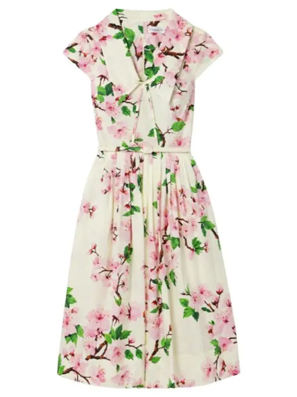 Oscar De La Renta Belted Printed Midi Dress - White